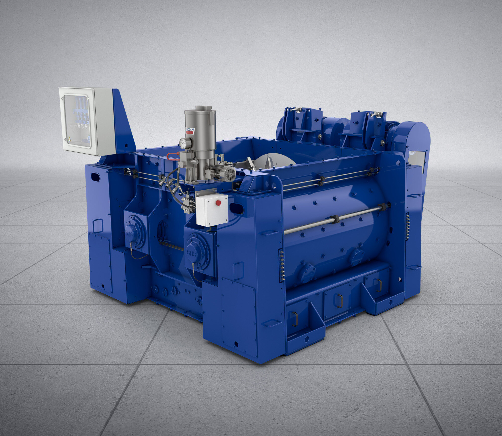 Dry powder batch mixer for mixing dry materials